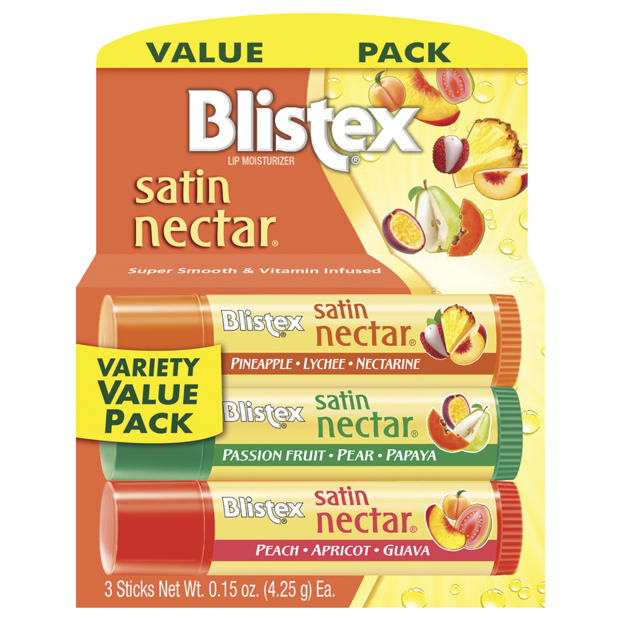 Blistex Satin Nectar Lip Moisturizer Variety Value Pack 0.15 Ounce Each