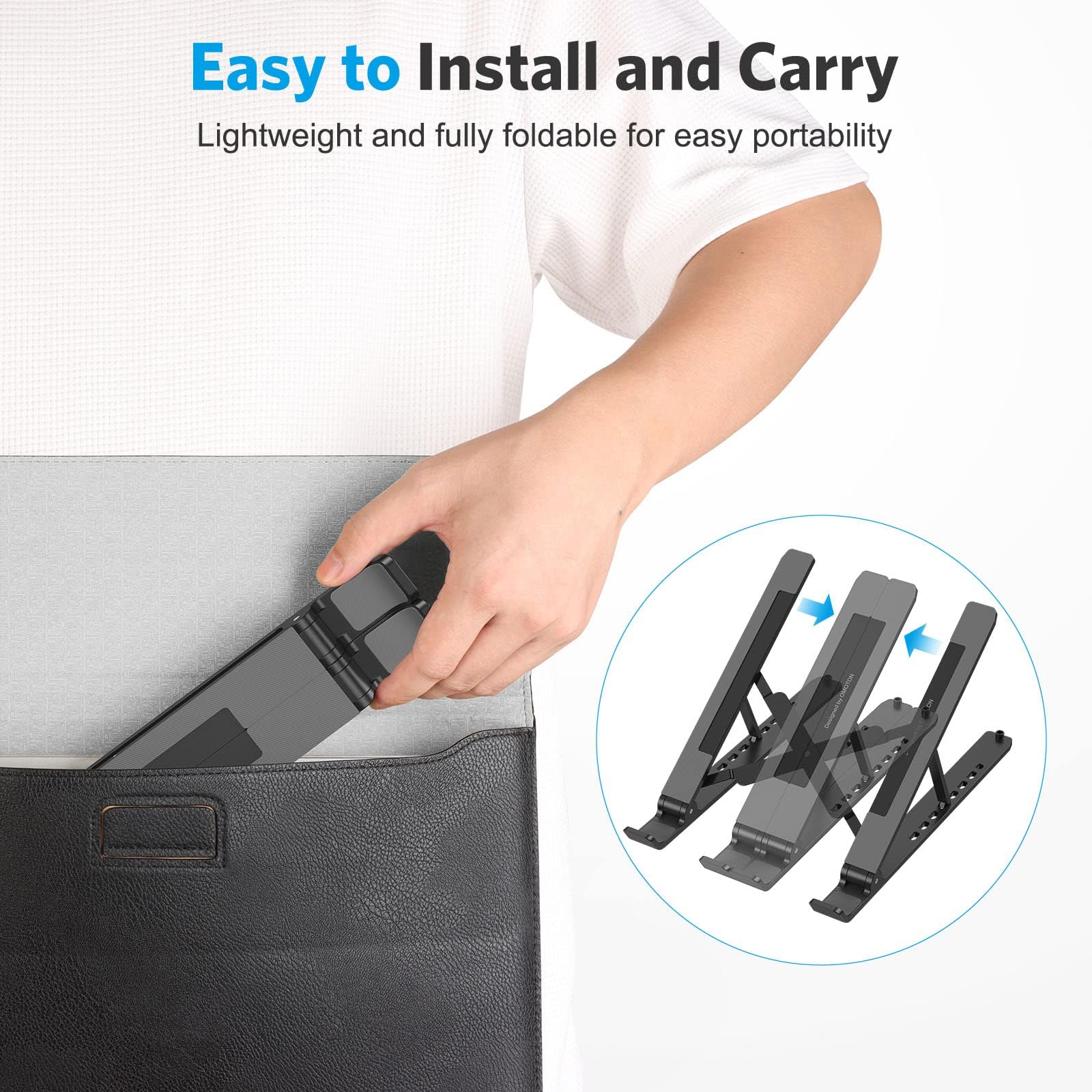 Portable Laptop Stand, OMOTON Laptop Stand for Desk Ergonomic 7-Levels Angles Adjustable Computer Stand, ABS Laptop Riser Holder Compatible with All Laptops and iPad(10-15.6")