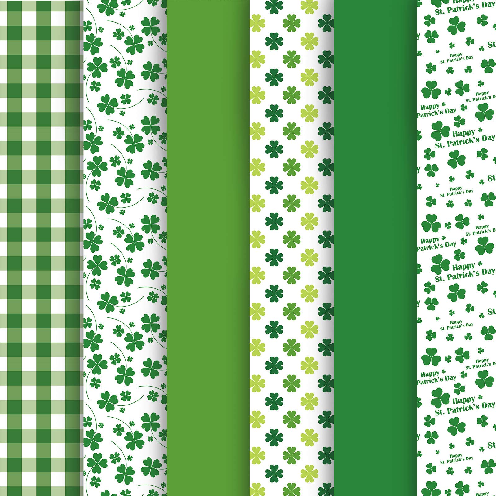 Whaline St. Patrick's Day Tissue Paper 90 Sheet Green Plaid Shamrock Clover Pattern Art Tissue Bulk Irish Spring Holiday Wrapping Paper for DIY Crafts Party Gift Bag Packing Birthday Favors, 14 x 20"