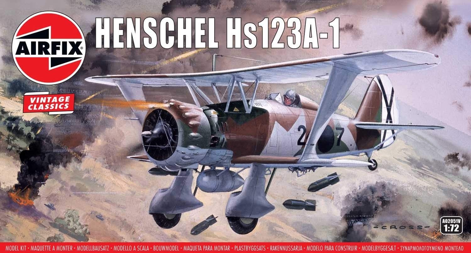 Airfix Vintage Classics Henschel Hs123A-1 1:72 WWII Military Aviation Plastic Model Kit A02051V