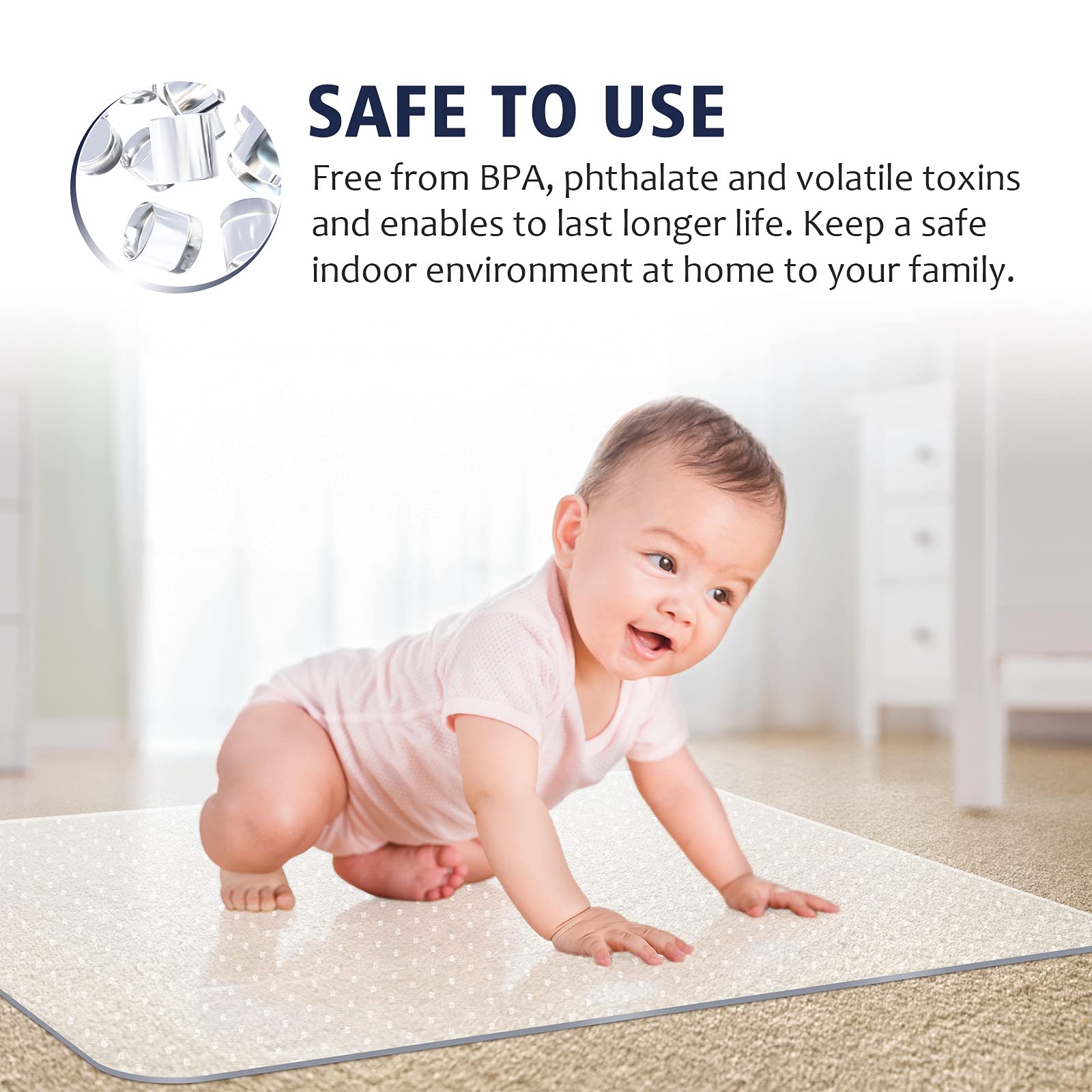Office Chair Mat for Carpeted Floors, 48"X36" 2.0mm Thick, Rectangle Desk Chair Mats with Studs for Low and Medium Pile Carpets, Easy Glide, Flat Without Curling