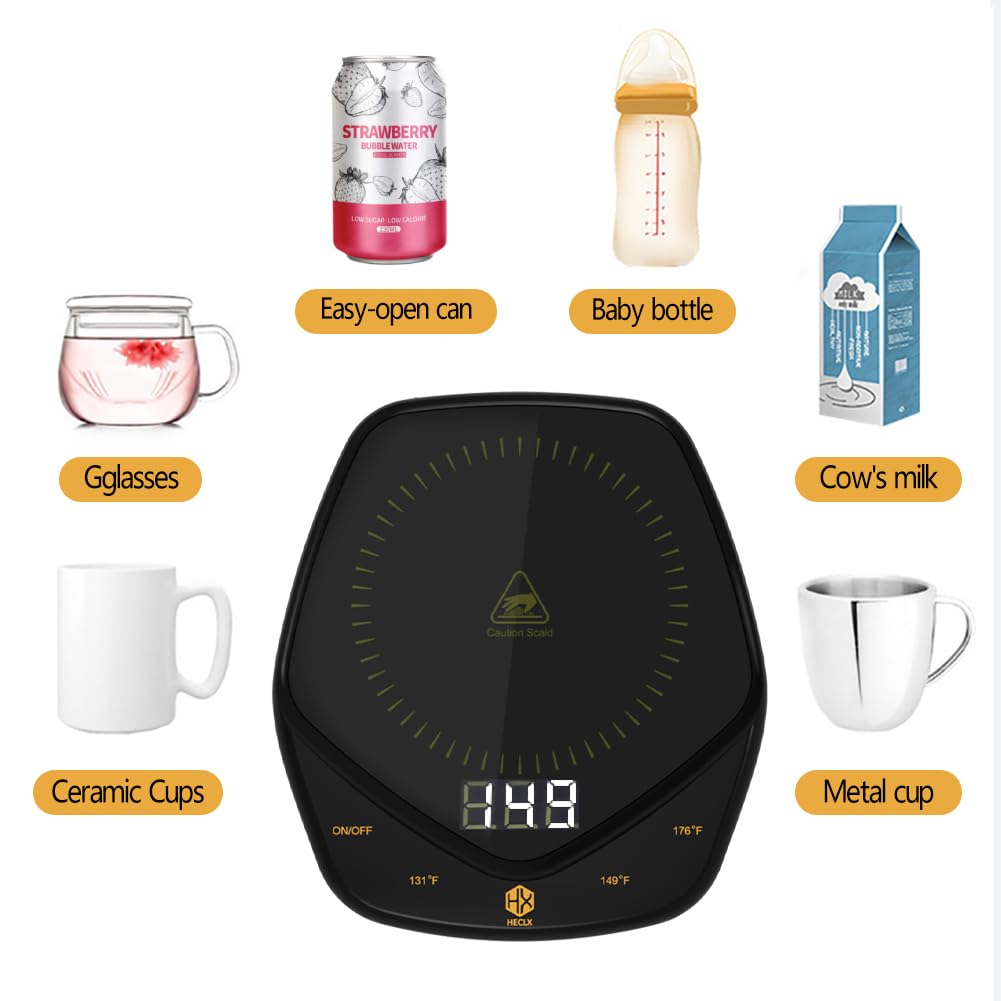 HX HECLX Mug Warmer Coffee Warmer for Desk Heater Accessories 131℉/149℉/167℉ Adjustable Temperature 25W 4h Auto Shut Off-Setting Cup Warmer for Coffee, Beverage, Milk, Tea, Water (Mug Not Included)
