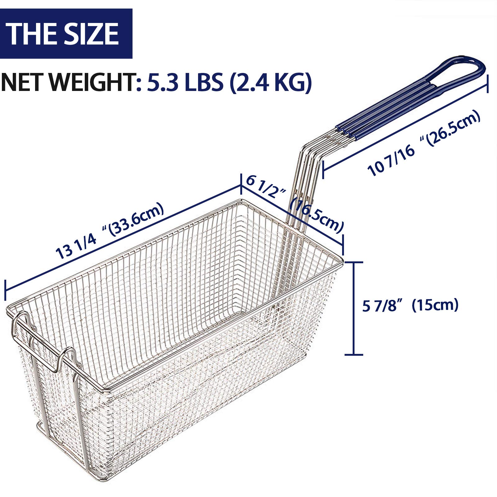 2PCS Deep Fryer Basket With Non-Slip Handle Heavy Duty Nickel Plated Iron Construction 13 1/4" x 6 1/2" x 6" Commercial Use