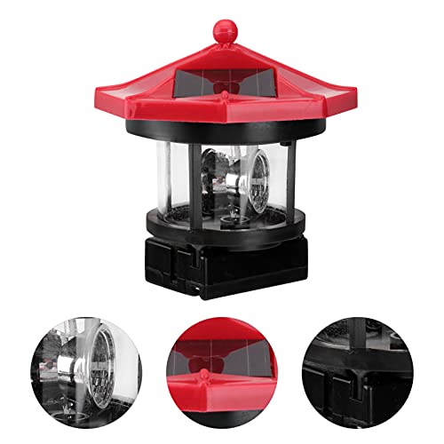 Happyyami Outdoor Spotlight LED Solar Powered Lighthouse 360 Degree Rotating Lamp Statue Rotating Lights Beacon Tower Hanging for Garden Outdoor Decor Red Fence Decor
