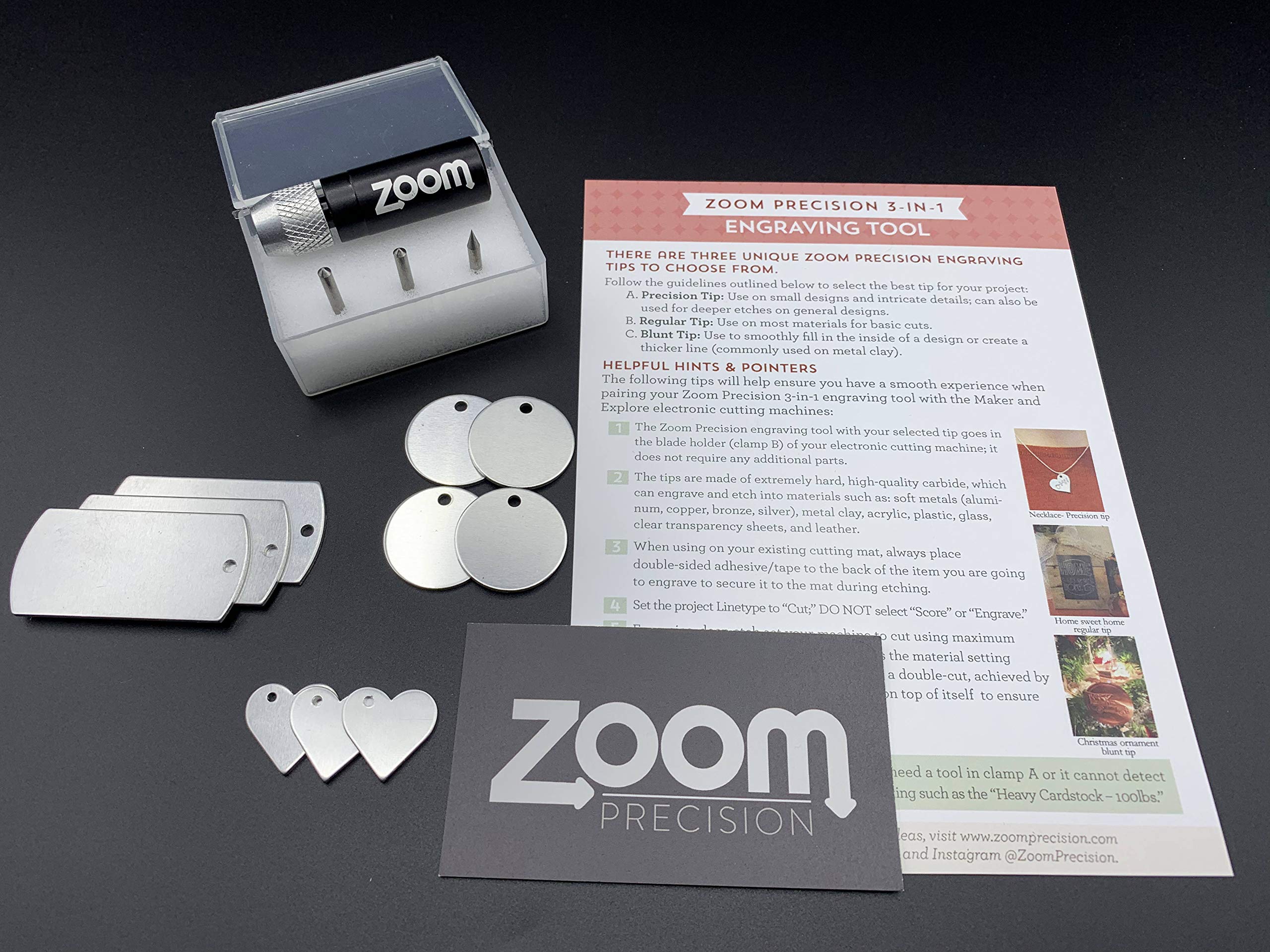 Silhouette Cameo 4 Etching/Engraving Tool w/ 5x7 Inch Anodized Aluminum Picture Size Engraving Sheets and Practice Stamping Blanks by Zoom Precision