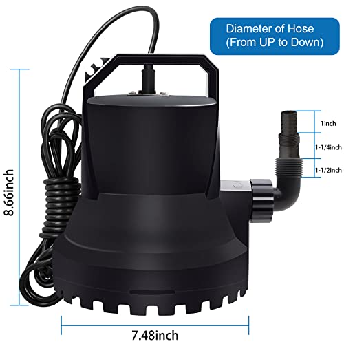 2200GPH 1/4 HP Automatic ON/Off Submersible Water Pump with Garden Hose Adapter, 14.8FT Lift Height, Swimming Pool Cover Pump for Waterfall, Fish Tank, Pond, Aquarium, Hydroponic Systems