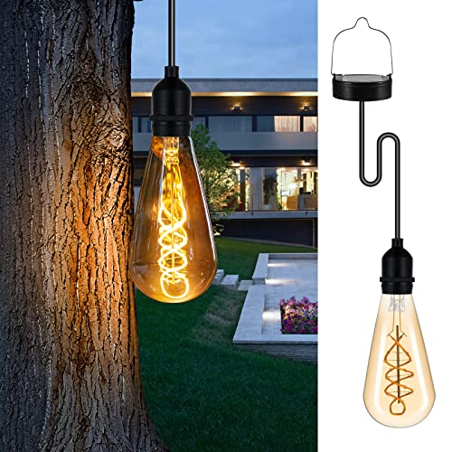 Hanging Solar Lights Glass Edison Bulbs Solar Powered Lantern Outdoor Waterproof LED Garden Decorative Light for Patio Yard Tree (1-Pack)