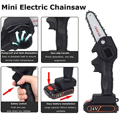 Mini chainsaw cordless Handheld Portable Chainsaw with 3Pcs Batteries and Chain anti splash board One-Hand 0.7kg Lightweight Pruning Shears Chainsaw for Garden Tree Branch Wood Cutting and ,green