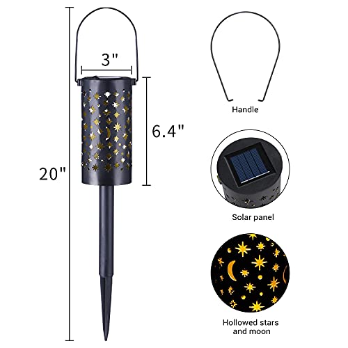TZSSP Solar Pathway Lights Outdoor Solar Powered Garden Lights Metal Waterproof LED Path Hanging Solar Lights Star Moon Solar Landscape Lights Outdoor for Walkway, Garden, Patio, Lawn, Yard,6 Packs