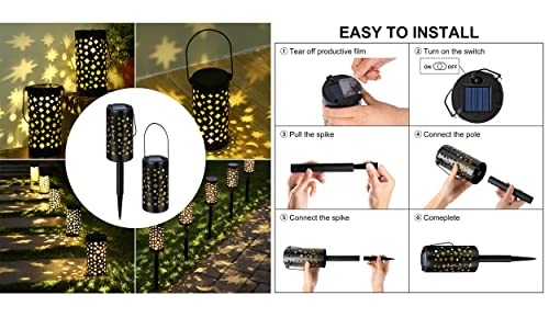 TZSSP Solar Pathway Lights Outdoor Solar Powered Garden Lights Metal Waterproof LED Path Hanging Solar Lights Star Moon Solar Landscape Lights Outdoor for Walkway, Garden, Patio, Lawn, Yard,6 Packs