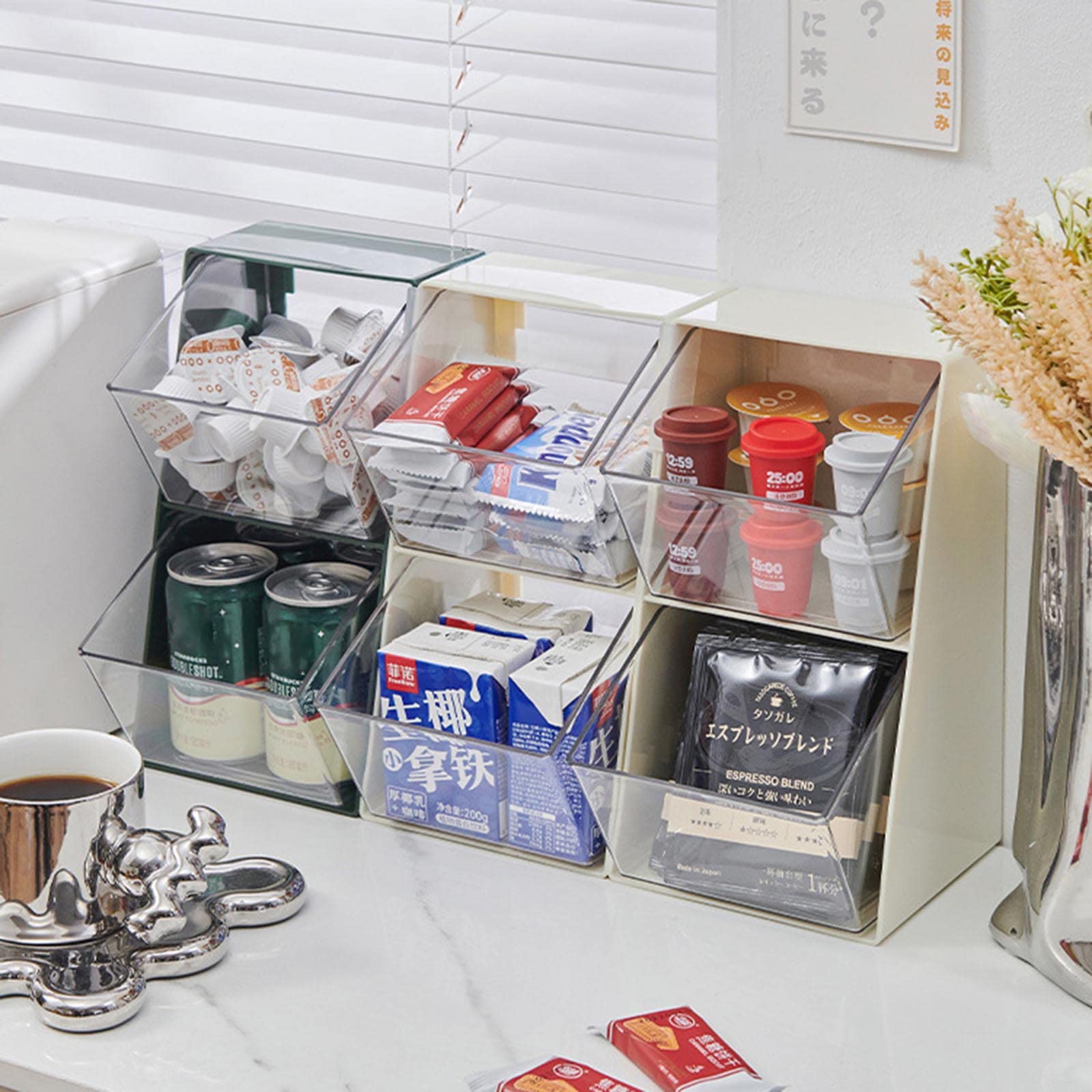 Tea Bags Storage Holder Dustproof Milk Tea Bag Organizer Rack Detachable Storage Box Divided Storage Bins Tea Bag Holder Organizer
