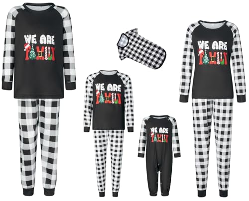 Women Black White Plaid We Are Family Christmas Pjs Matching Sets Xmas Holiday Pajamas for Adult Kids Baby Dog Xmas Family Sleepwear Home Loungewear M