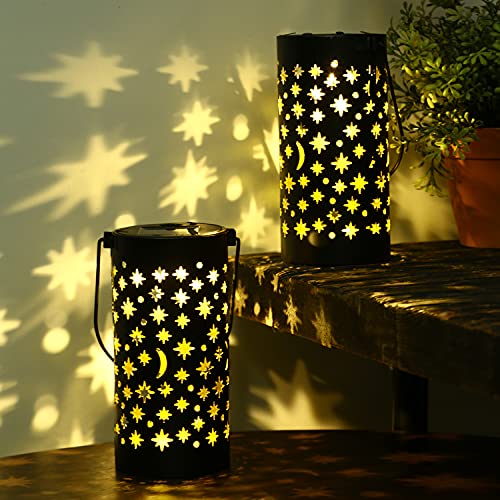 TZSSP Solar Pathway Lights Outdoor Solar Powered Garden Lights Metal Waterproof LED Path Hanging Solar Lights Star Moon Solar Landscape Lights Outdoor for Walkway, Garden, Patio, Lawn, Yard,6 Packs