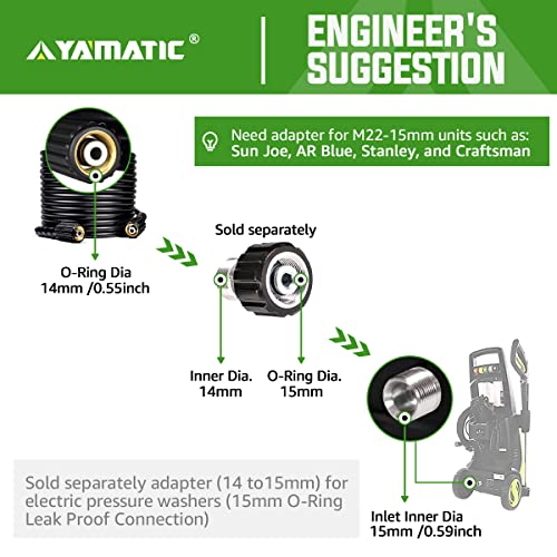 YAMATIC Pressure Washer Hose 50 ft Kink Resistant, Extension Power Washer Hose 3200 PSI X 1/4", M22 to 3/8" Quick Connect Couplers for Replacement (Premium Upgrade Version 2X)