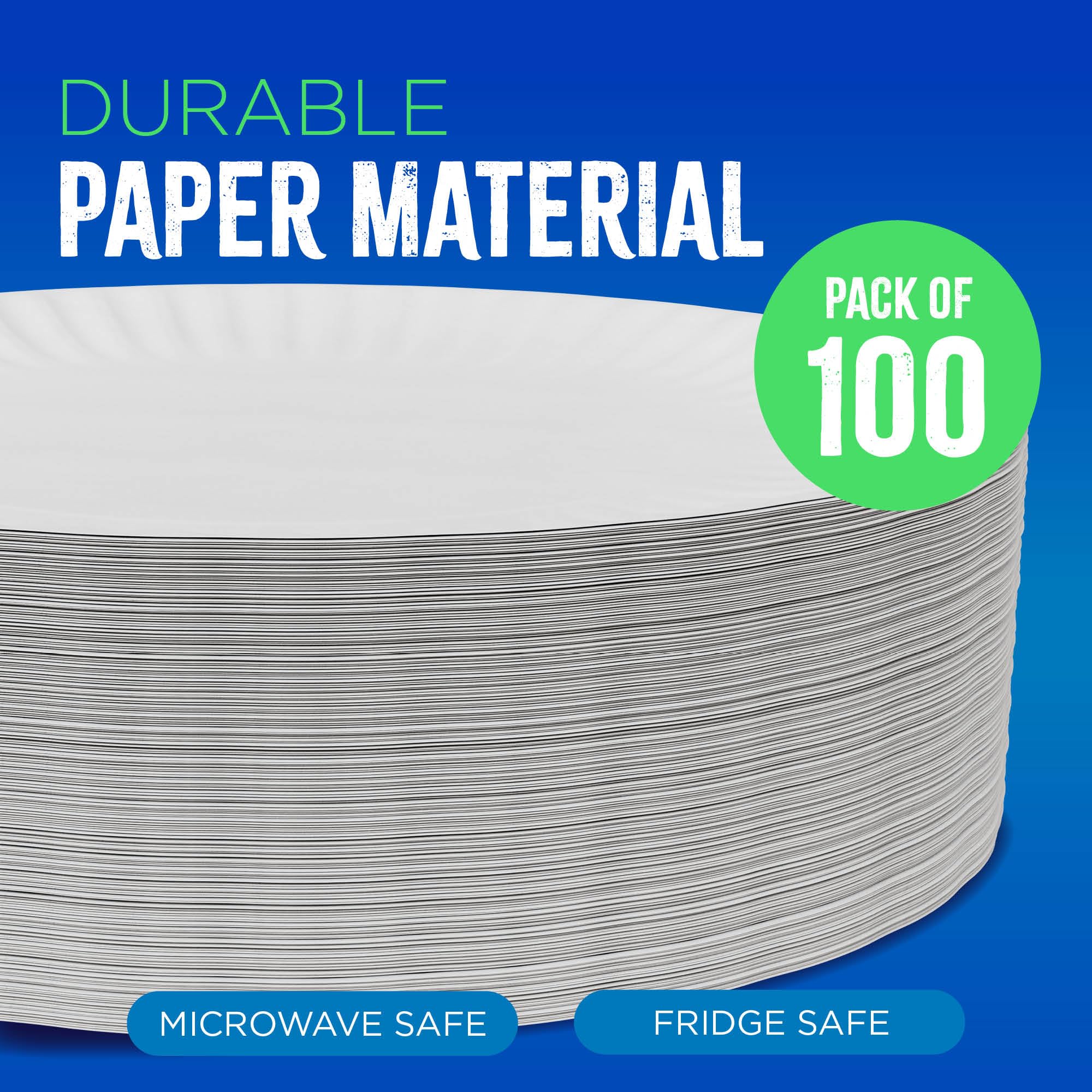 Paper Plates 9 Inch Bulk Paper Plates | White Paper Party Plates | Uncoated Disposable Microwavable Paper Plates | Microwave Safe Dishes For Everyday Dinner Picnic BBQ Party Event Crafts | 100 Pack
