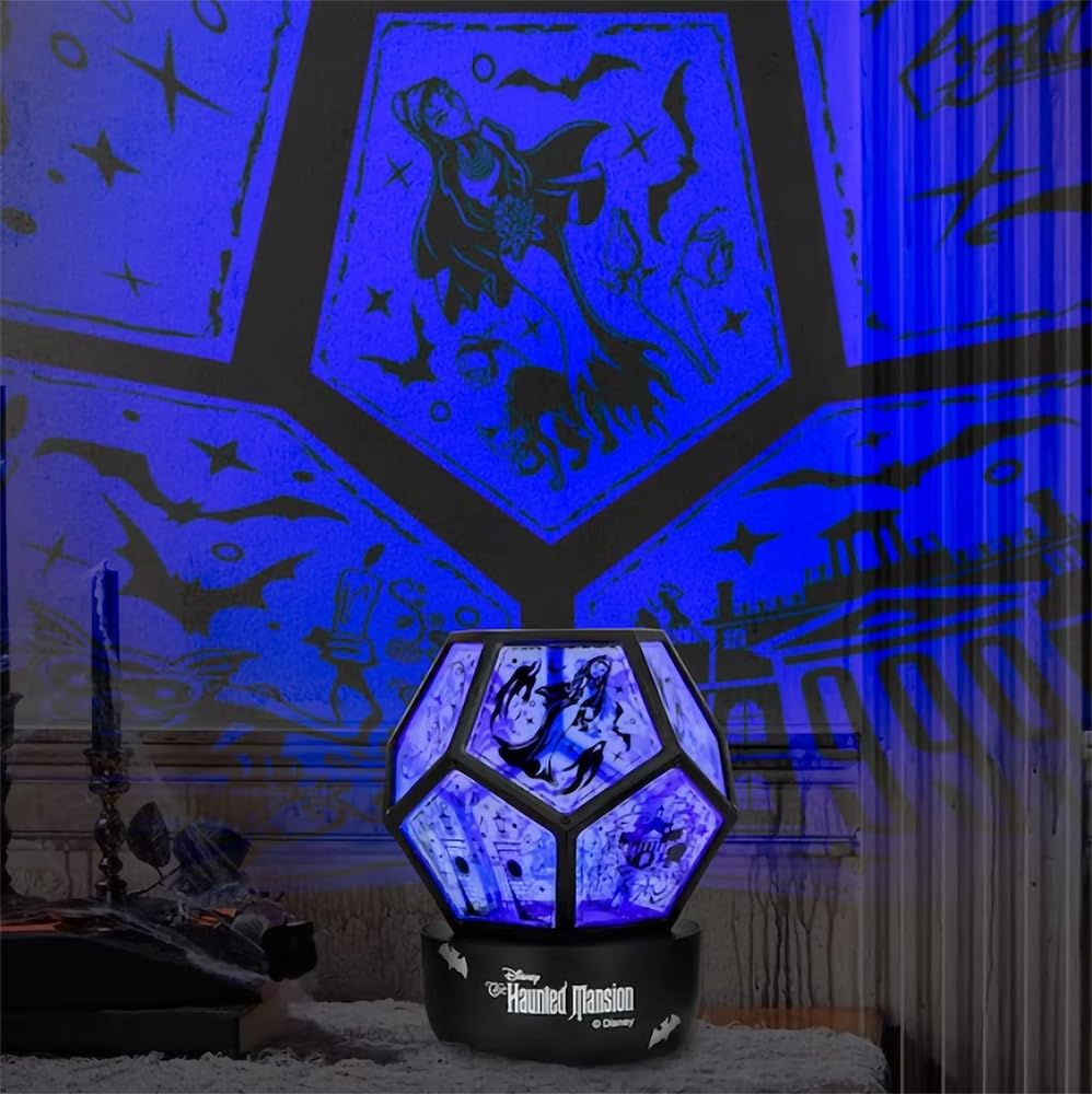 Disney The Haunted Mansion Projection Light, Indoor Blue LED GeoSwirl, Tabletop Halloween Decoration