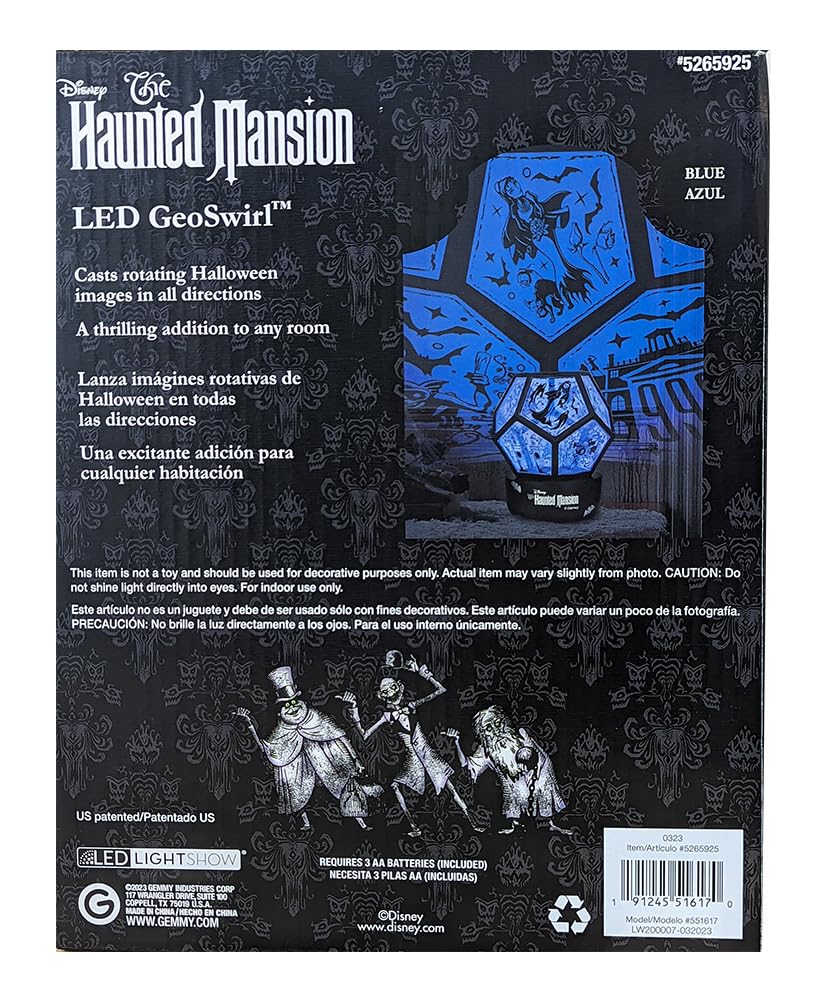 Disney The Haunted Mansion Projection Light, Indoor Blue LED GeoSwirl, Tabletop Halloween Decoration