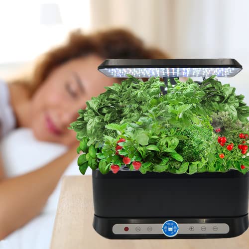 HaritzaK Hydroponics Growing System 14 Pods, Indoor Garden with LED Grow Light,w/Full-Spectrum 36W Grow Light,Indoor Herb Garden Automatic Timer,Height Adjustable(15'' to 21.6'')(Black)
