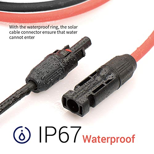 JYFT 10AWG(6mm²) Solar Extension Cable with Two-Preinstalled PV Compatible Female and Male Connector (6FT Red + 6FT Black)