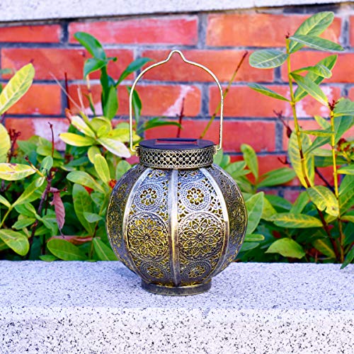 Moroccan Garden Solar Lanterns, {Set of 2} Bohemian Landscape Solar Lights Outdoor Waterproof for Yard Pathway Patio Tree Table Decor (Bronze)