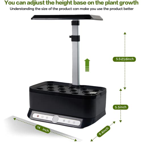 HaritzaK Hydroponics Growing System 14 Pods, Indoor Garden with LED Grow Light,w/Full-Spectrum 36W Grow Light,Indoor Herb Garden Automatic Timer,Height Adjustable(15'' to 21.6'')(Black)