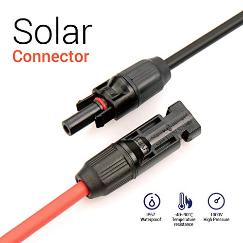 JYFT 10AWG(6mm²) Solar Extension Cable with Two-Preinstalled PV Compatible Female and Male Connector (6FT Red + 6FT Black)
