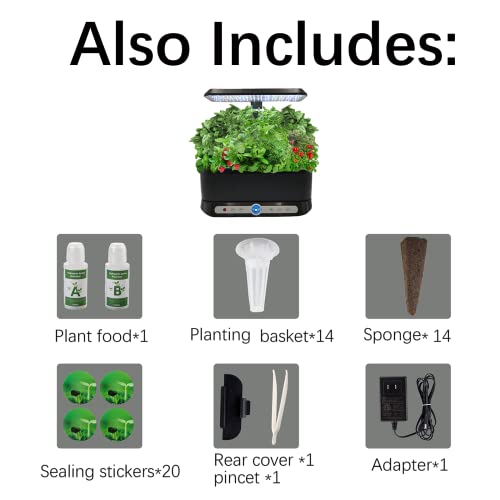 HaritzaK Hydroponics Growing System 14 Pods, Indoor Garden with LED Grow Light,w/Full-Spectrum 36W Grow Light,Indoor Herb Garden Automatic Timer,Height Adjustable(15'' to 21.6'')(Black)