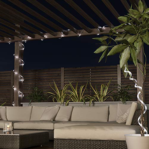 Pure Garden 50-LG1008 Outdoor Rope Solar Powered Cable String 100 LED Lights with 8 Modes for Patio Backyard, Garden, Events (Cool White)