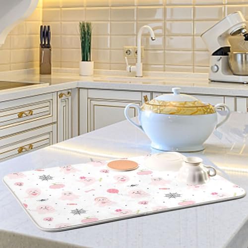 Cute Pink Ghosts Webs Pumpkins Spiders Skulls Drying Dish Mat Dish Mat Drying 18 X 24 Dish Drainer Mat For Kitchen Counter Dry Matt Air Fryer Heat Resistant Mat Dish Drying Mat Xl Microfiber