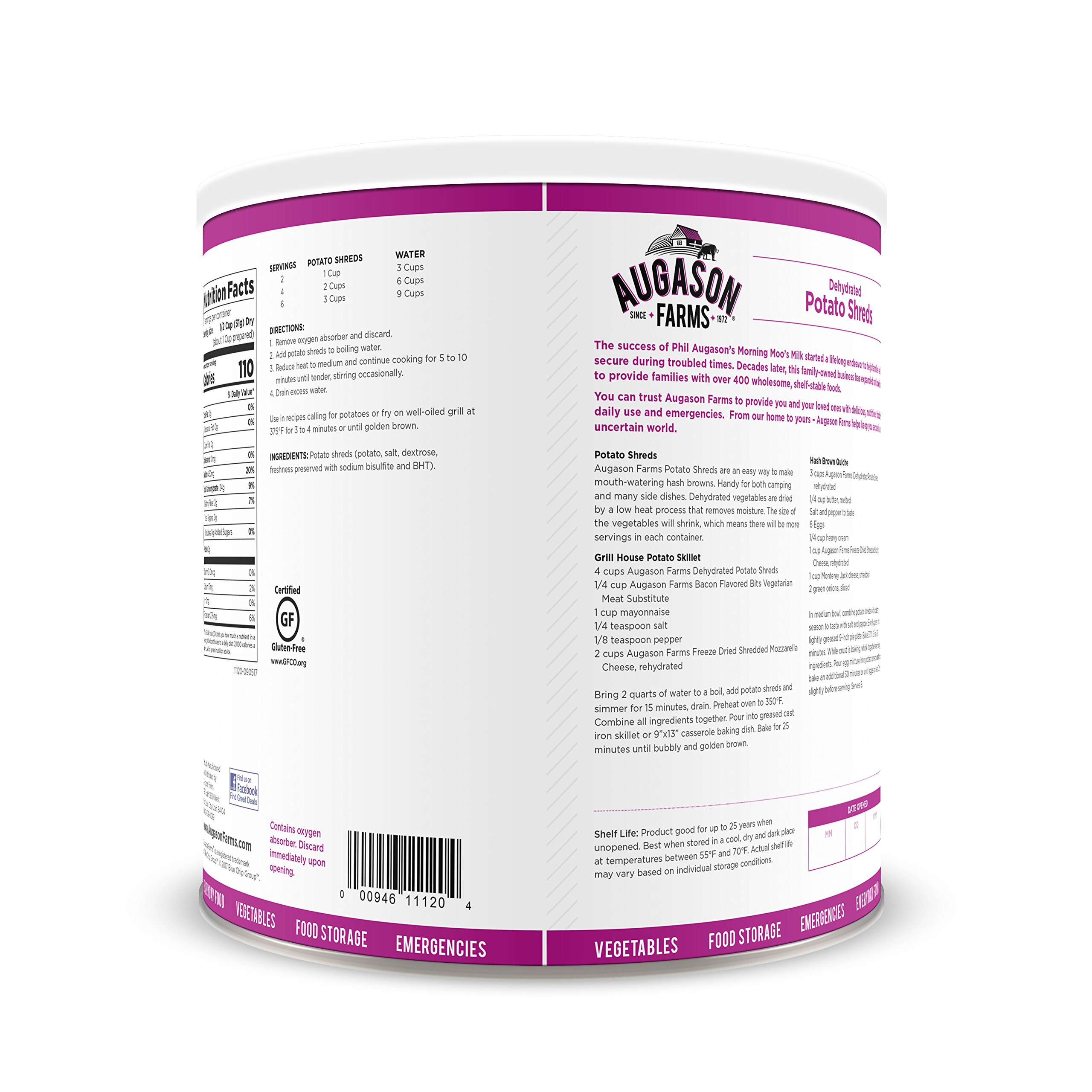 Augason Farms Dehydrated Potato Shreds 1 lb 7 oz (pack of 1) & Creamy - 3 lbs 15 oz No. 10 Can