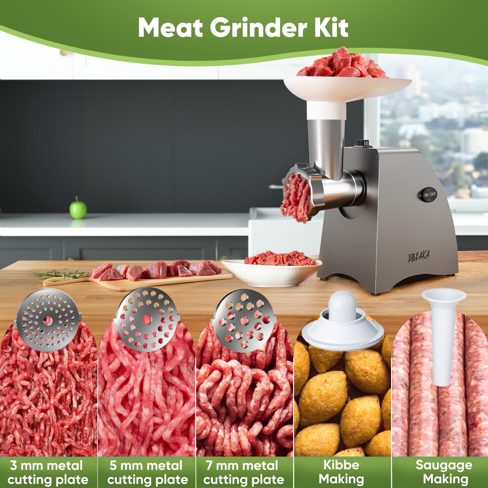 EBEAKA 2 in 1 Electric Cheese Grater and Meat Grinder for Home Use, Kube Maker, Sausage Maker, Fruit, Vegetable Slicer, Cheese Shredder for Block Cheese, Salad Maker