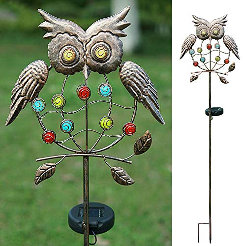 Decorman Outdoor Solar Light Stake - Solar Powered Metal Owl LED Decorative Garden Lights for Walkway, Pathway, Yard, Lawn (Rusty Brown)