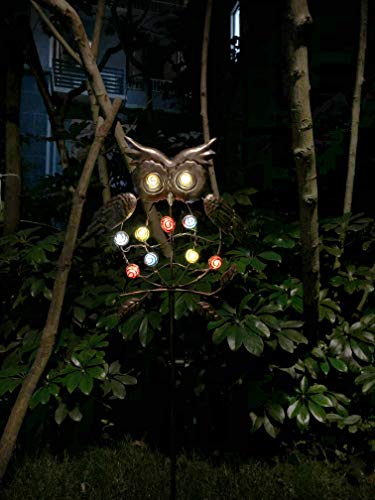 Decorman Outdoor Solar Light Stake - Solar Powered Metal Owl LED Decorative Garden Lights for Walkway, Pathway, Yard, Lawn (Rusty Brown)