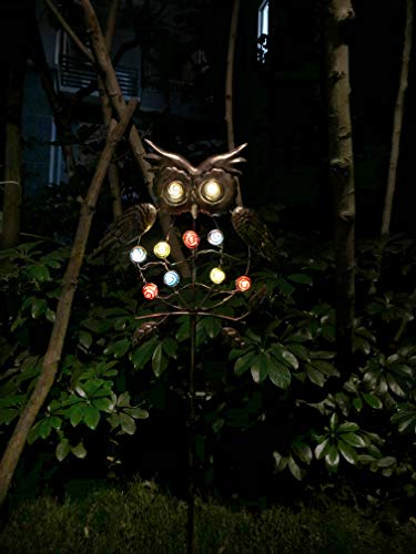 Decorman Outdoor Solar Light Stake - Solar Powered Metal Owl LED Decorative Garden Lights for Walkway, Pathway, Yard, Lawn (Rusty Brown)