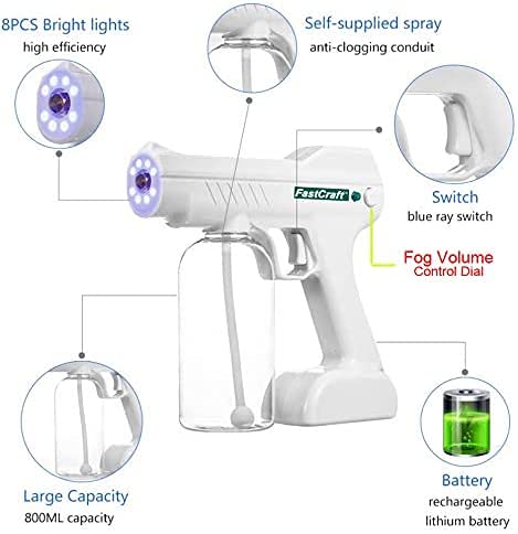 Atomizer Sprayer Gun Blue Light Nano Rechargeable Steam Fogger Gun for Office, School, Restaurant, Garden, Home - Steaming Sprayer Atomizer Gun