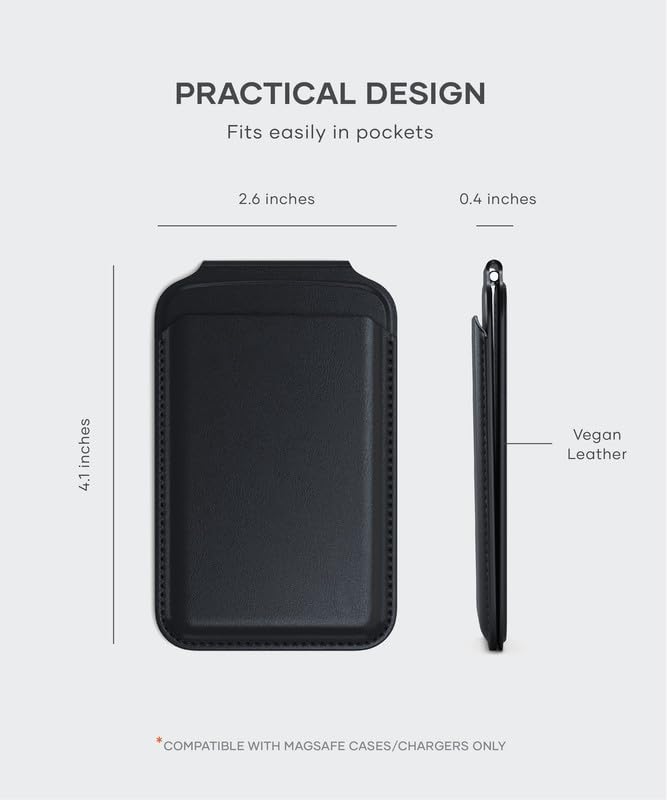 Satechi Magnetic Magsafe Wallet, Vegan-Leather Double Flap Stand Card Holder, 4 Slots with Front NFC Pass-Through, Adjustable Phone Attachment for iPhone 16/15/14/13/12, Travel Accessory, Black