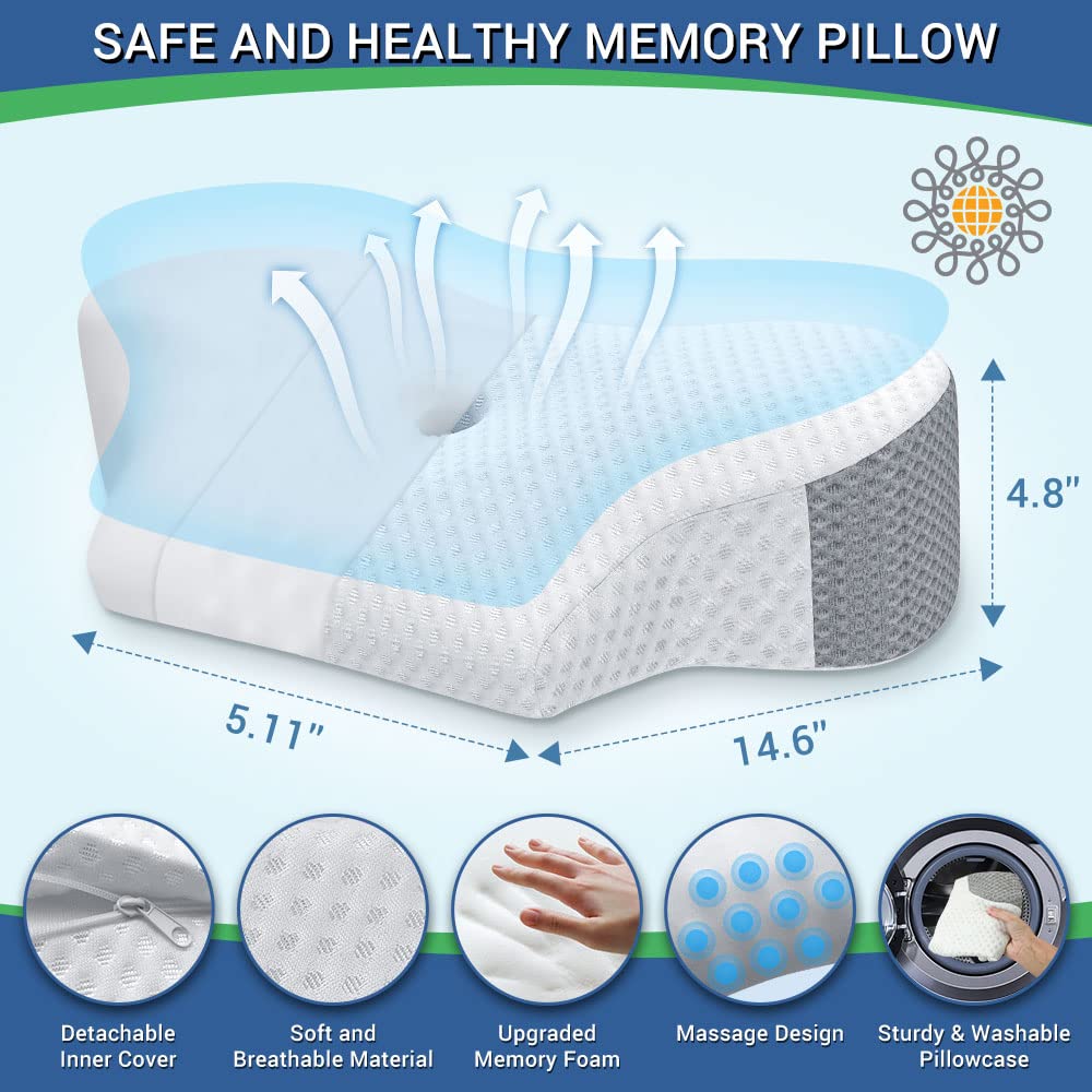 HushNights Side Sleeper Pillows for Adults, Cervical Pillow for Neck Pain Relief, Ergonomic Pillow for Neck and Shoulder Pain, Orthopedic Pillow for Side Sleeper and Back Sleeper