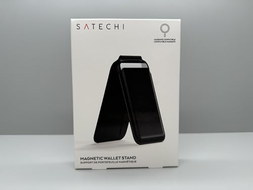 Satechi Magnetic Magsafe Wallet, Vegan-Leather Double Flap Stand Card Holder, 4 Slots with Front NFC Pass-Through, Adjustable Phone Attachment for iPhone 16/15/14/13/12, Travel Accessory, Black