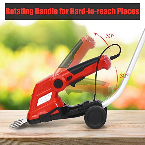 Goplus 7.2V Cordless Grass Shear + Hedge Trimmer w/ Wheeled Extension Pole and Rechargeable Battery
