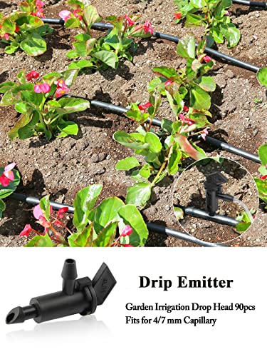 Kalolary 90 Pieces Drip Emitter, 3 Colors Garden Flag Irrigation Drippers in 3 Sizes, 1 GPH, 2 GPH, 4 GPH Per Hour for Trees and Shrubs Watering