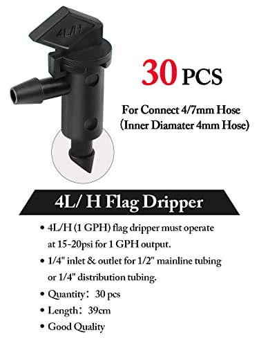 Kalolary 90 Pieces Drip Emitter, 3 Colors Garden Flag Irrigation Drippers in 3 Sizes, 1 GPH, 2 GPH, 4 GPH Per Hour for Trees and Shrubs Watering
