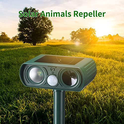 Kittmip Ultrasonic Solar Animal Repeller, Solar Outdoor Animal Repeller Motion Detection with LED Flash Light Alarm Defender Cat Skunk Deer Bird Dog Waterproof ABS Dark Green (9)