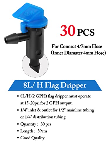 Kalolary 90 Pieces Drip Emitter, 3 Colors Garden Flag Irrigation Drippers in 3 Sizes, 1 GPH, 2 GPH, 4 GPH Per Hour for Trees and Shrubs Watering