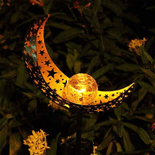 X-PREK 2 Pack Solar Garden Light Outdoor Decorative,Moon Crackle Glass Globe Metal Stake Lights,Waterproof LED Pathway Light for Lawn Patio Yard Decor