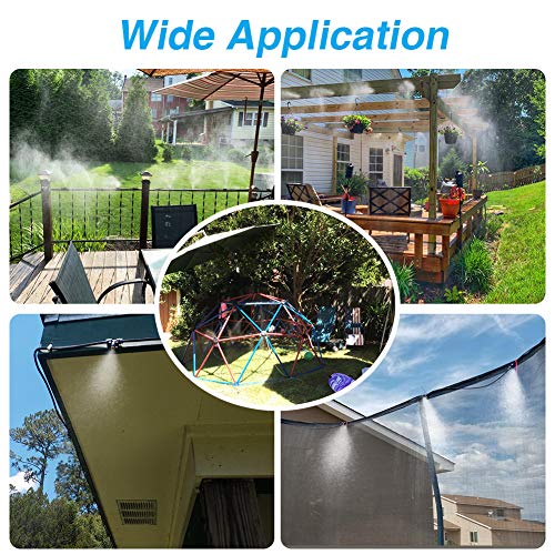 Mister System for Outside Patio - Misting Cooling System - 50 FT (15M) Misting Line + 15pcs Brass Mist Nozzles + a Faucet Connector (3/4" and 1/2") - Patio Misting System for Garden Greenhouse