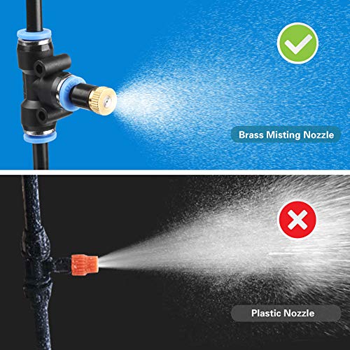 Mister System for Outside Patio - Misting Cooling System - 50 FT (15M) Misting Line + 15pcs Brass Mist Nozzles + a Faucet Connector (3/4" and 1/2") - Patio Misting System for Garden Greenhouse