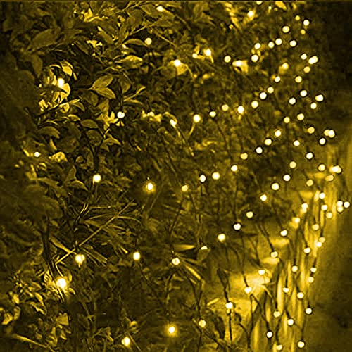 Dazzle Bright Christmas 200 LED Net Lights, 9.8 FT x 6.6 FT Connectable Mesh Lights with 8 Lighting Modes, Christmas Decorations for Indoor Outdoor Bush Yard Garden Decor (Warm White, Green Wire)