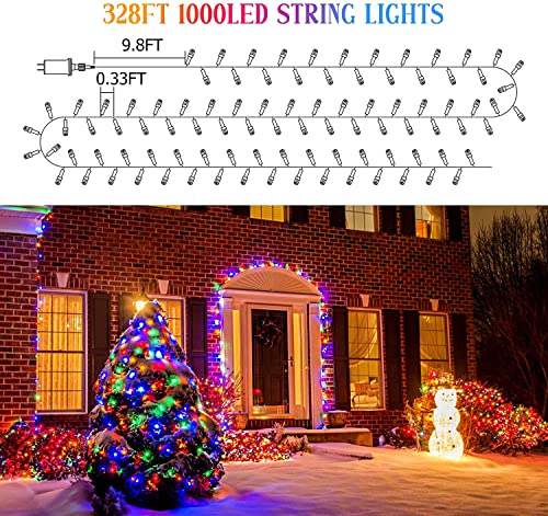 Quntis Christmas Tree Lights Multicolor, 328FT 1000 LED Diamond Cluster Christmas Lights 8 Modes Waterproof Outdoor String Lights with Timer & Memory for Yard Holiday Party Garden Patio Wedding Decor
