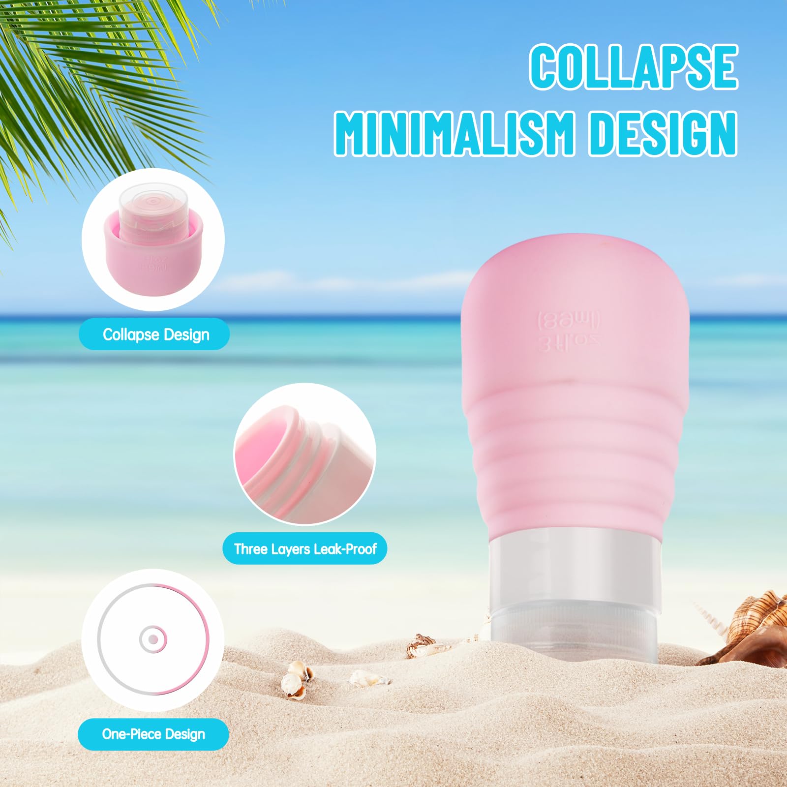 Travel Bottles for Toiletries, Minimalism Collapsible Tsa Approved 3oz Portable Travel Bottles, Silicone Squeezable Leak Proof Travel Size Containers, Travel Essentials with Clear Bag (4Pack)