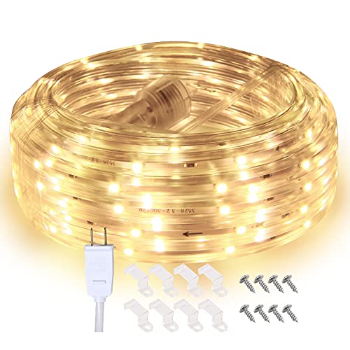 Areful 33ft Strip Lights Outdoor, LED Flat Flexible Rope Lighting, 3000K Soft White, Waterproof Connectable Décor Lights for Bedroom Living Room Garden Patio Pergola Christmas Party